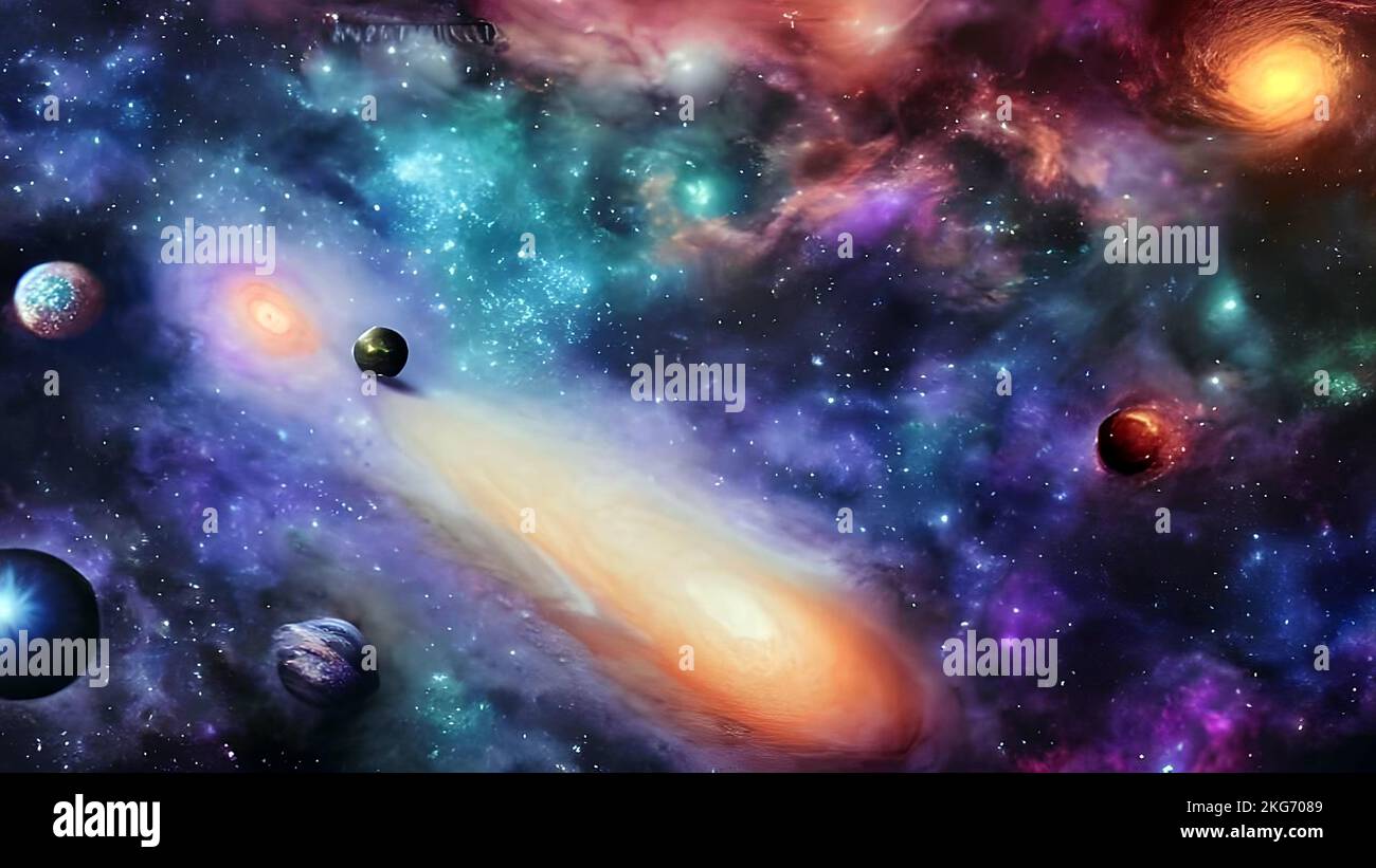Illustrated Cosmic Gas Cloud, Planets and Galaxy Drawing Background ...