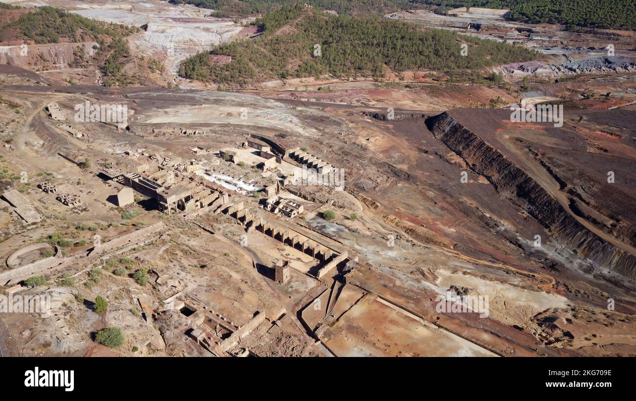 Aerial drone view of Mining activity. Apocalypse scenery. Earth ...