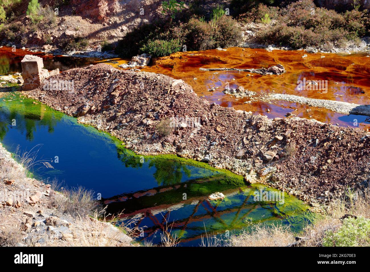 View of Mining activity. Polluted river and water. Apocalypse scenery ...