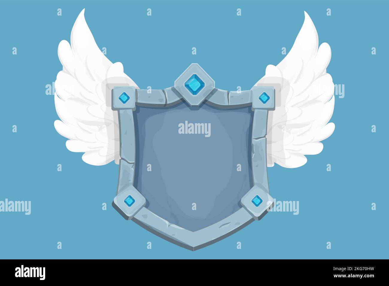 Stone shield, frame with gemstones and wings game reward board in ...