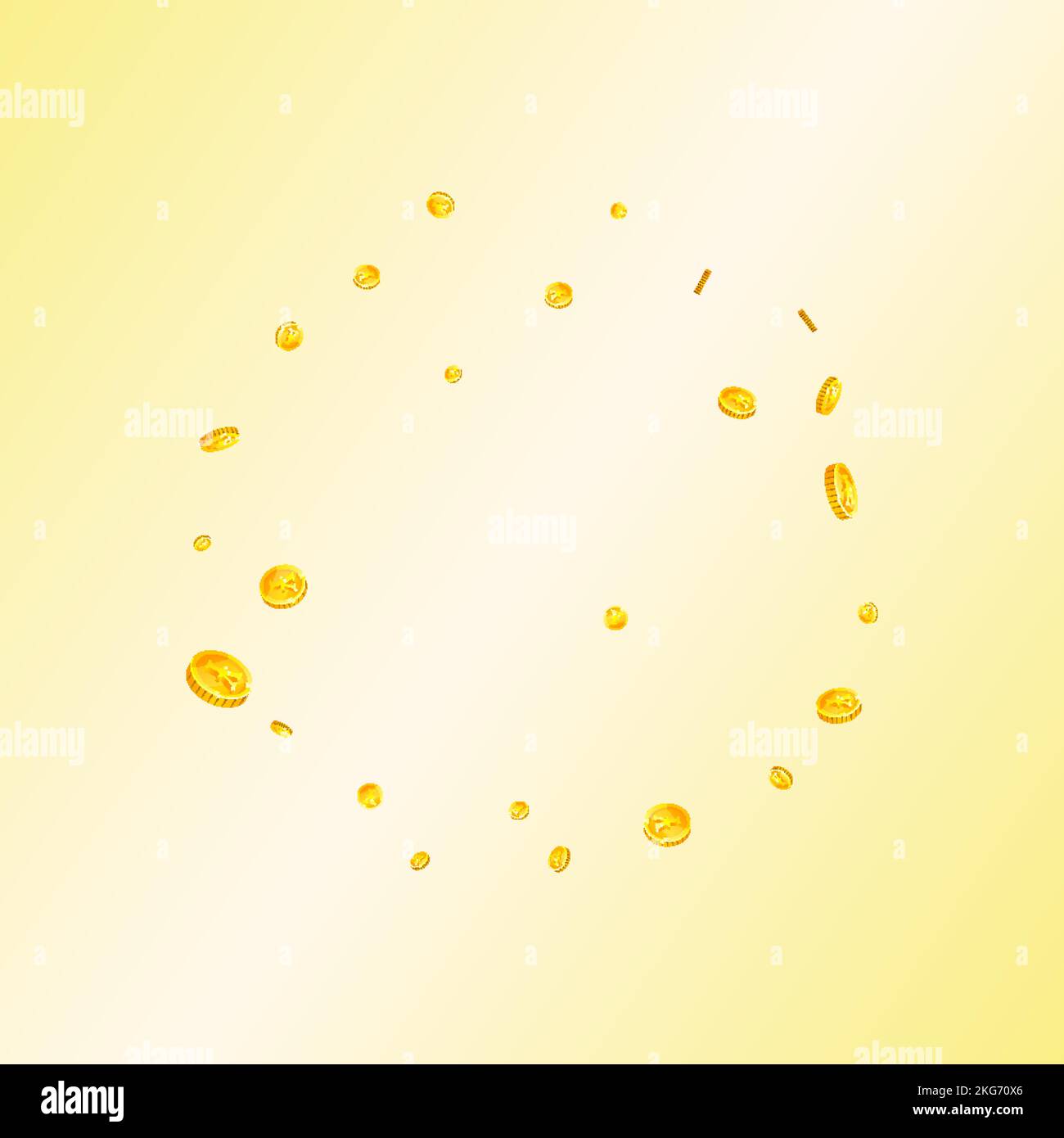 Japanese yen coins falling. Scattered gold JPY coins. Japan money ...