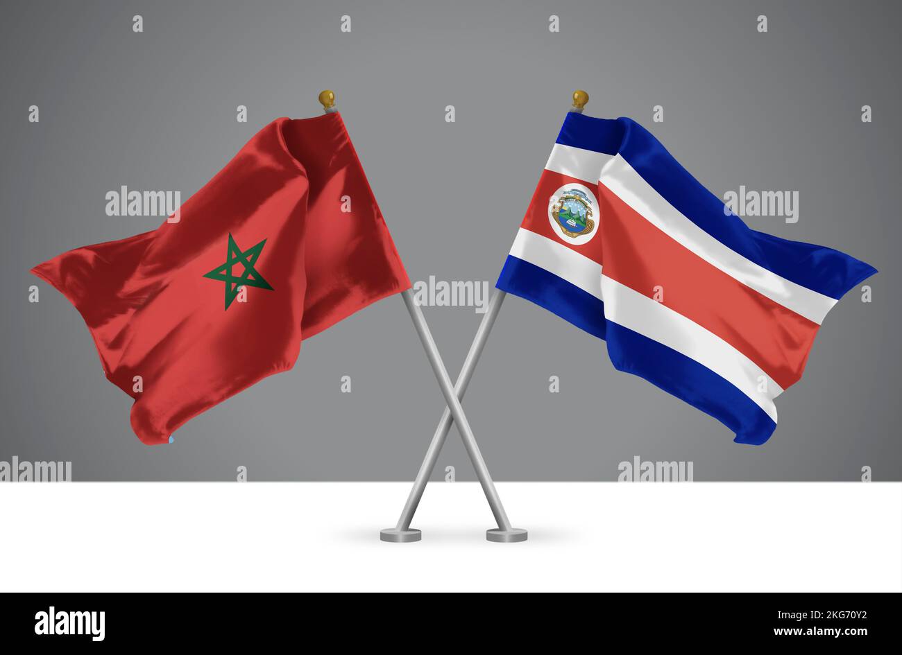 3D illustration of Two Wavy Crossed Flags of Morocco and Costa Rica ...
