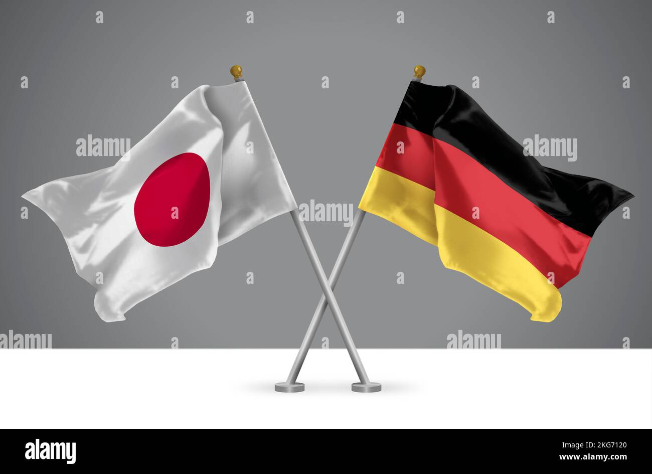 3D illustration of Two Wavy Crossed Flags of Japan and Germany, Sign of ...