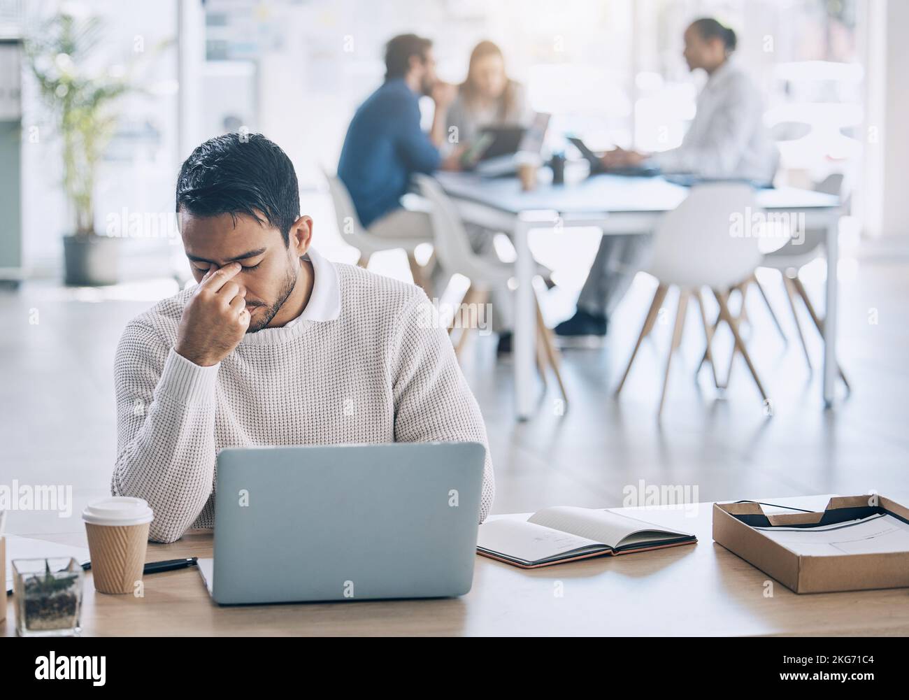Stress, laptop and burnout with a business man at work on his laptop ...