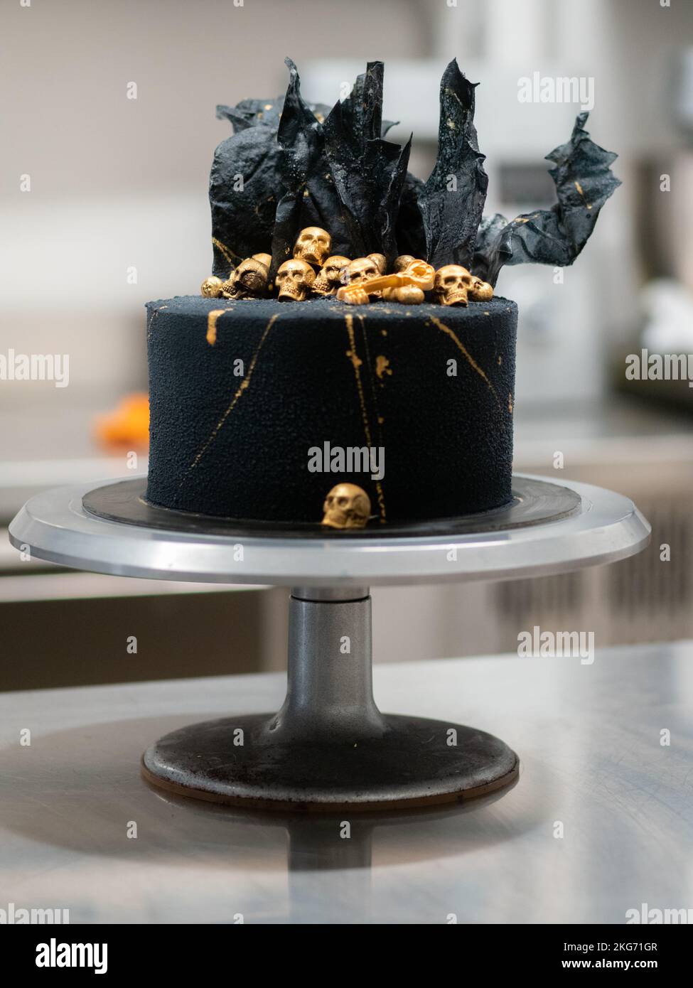 pastry chef finishing horror black muertos birthday cake decorating ...