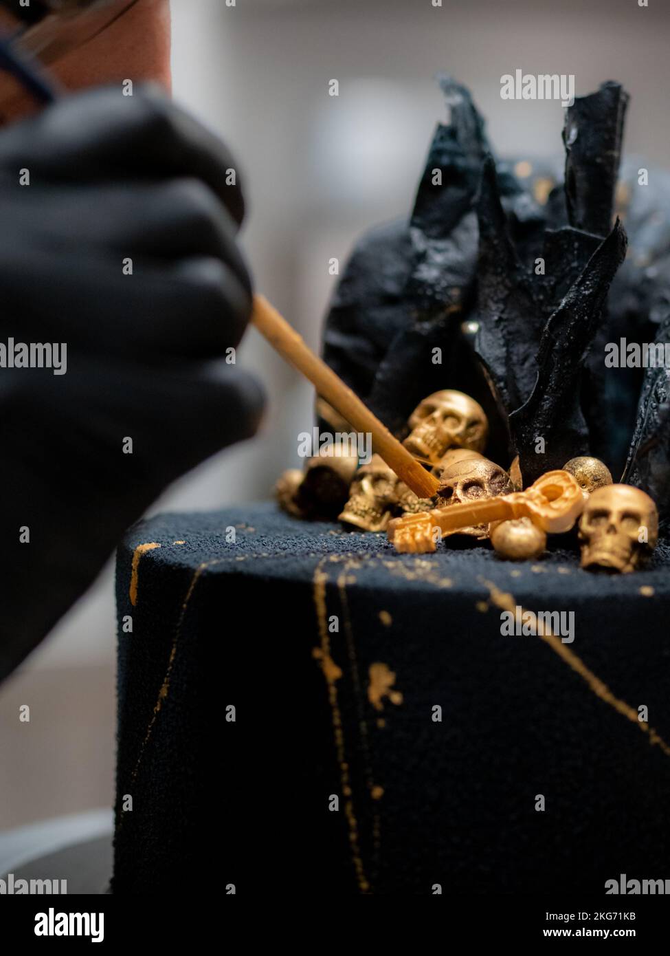 pastry chef finishing horror black muertos birthday cake decorating ...