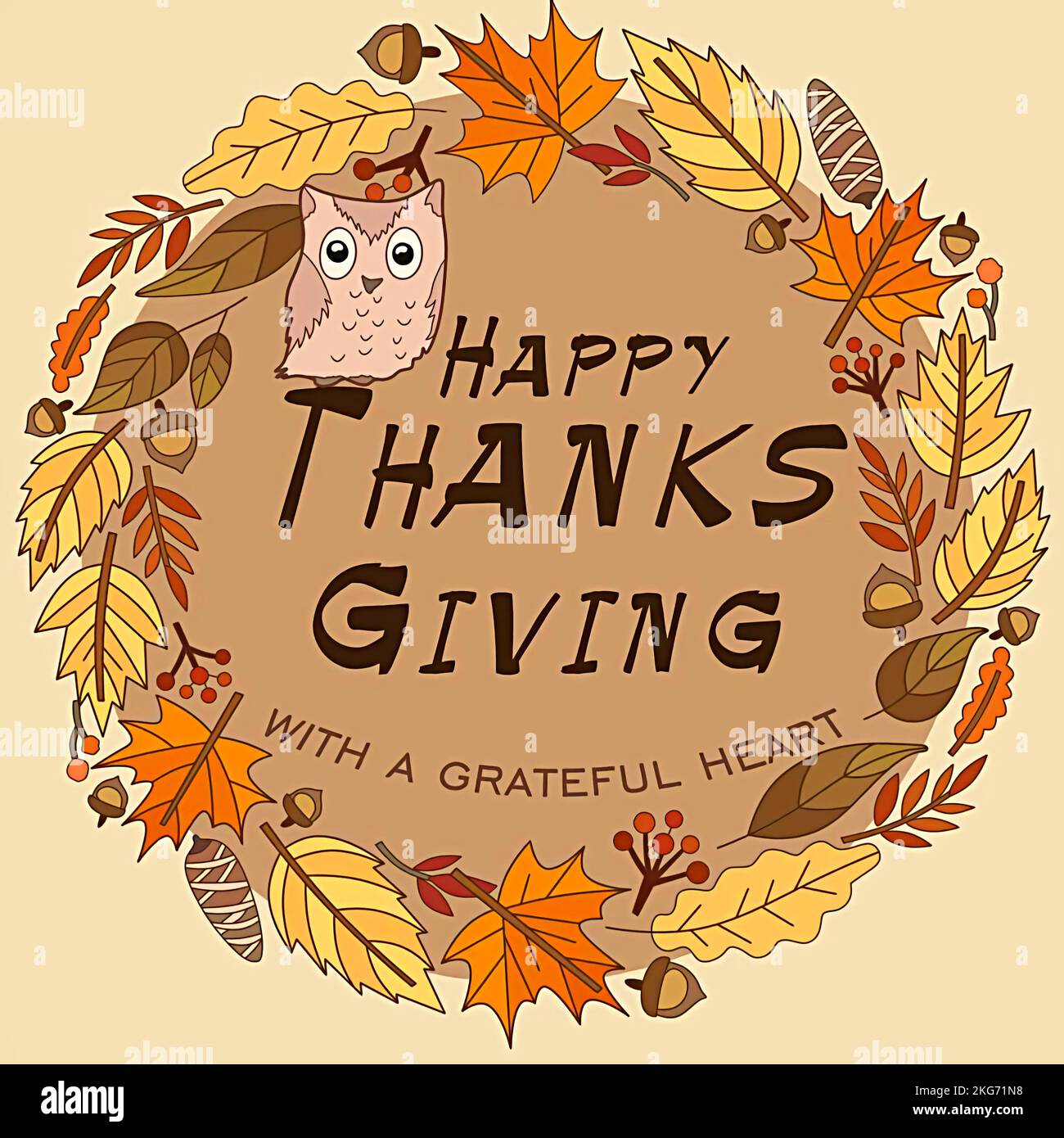 Happy thanks giving, with grateful heart, illustration of an owl ...