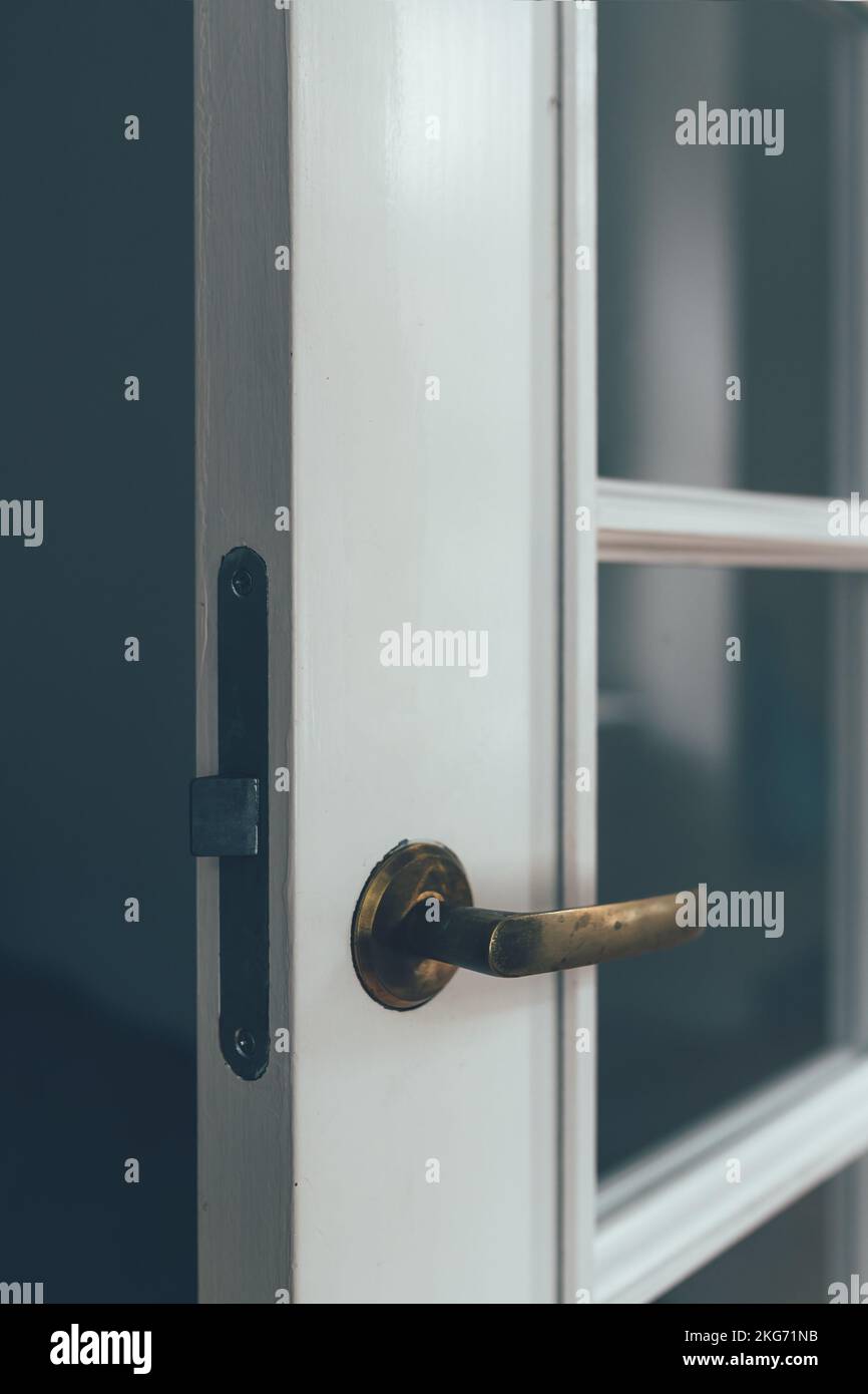 Old door with brass handle, selective focus Stock Photo - Alamy