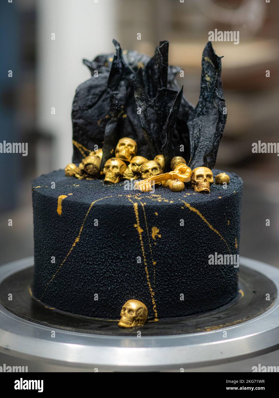 pastry chef finishing horror black muertos birthday cake decorating ...