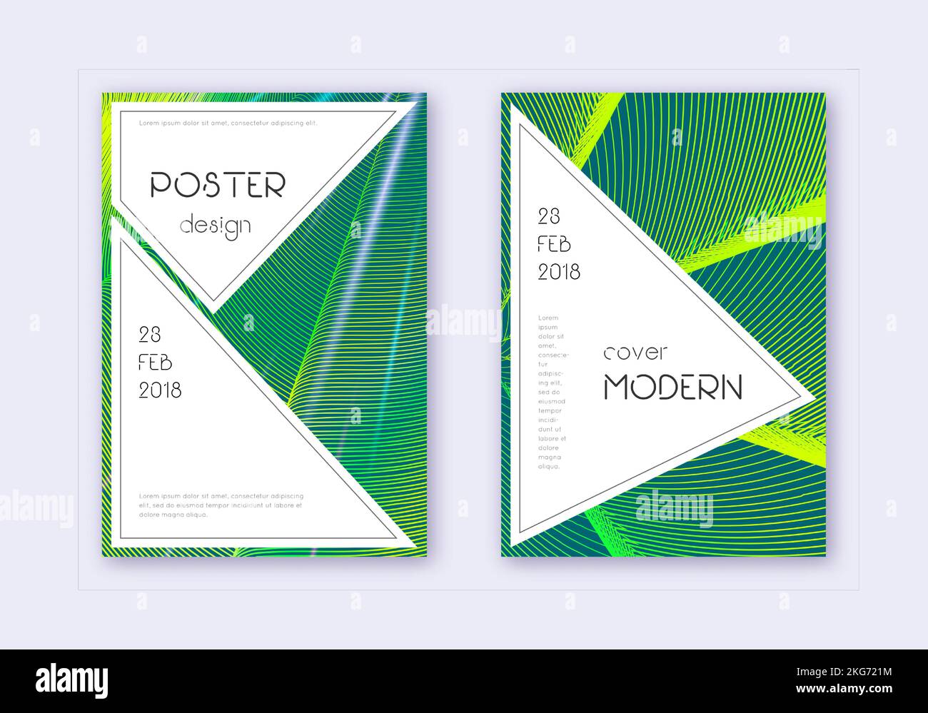 Stylish cover design template set. Green abstract lines on dark ...