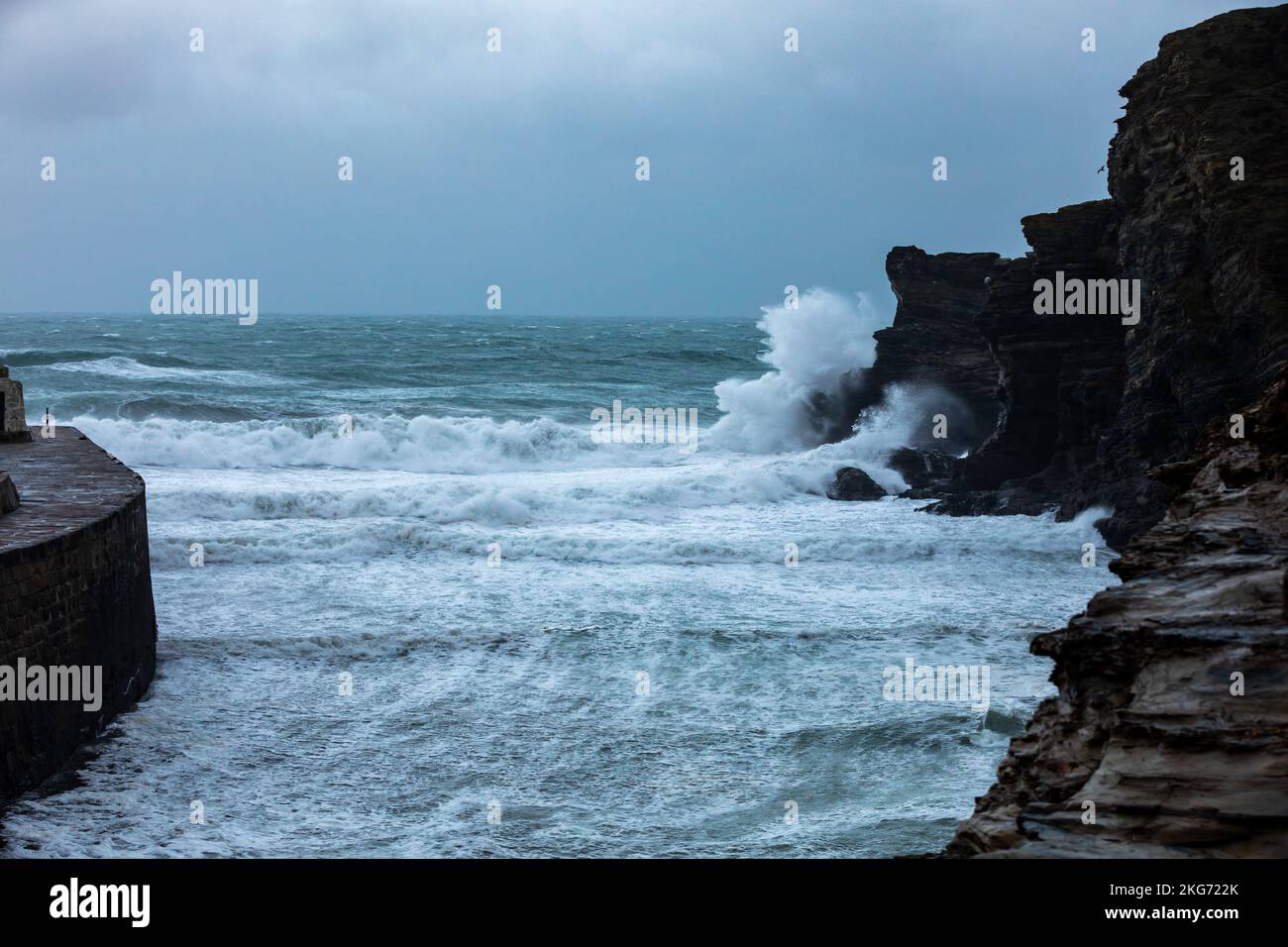 Portreath,Cornwall,22nd November 2022,Large waves and stormy seas in ...