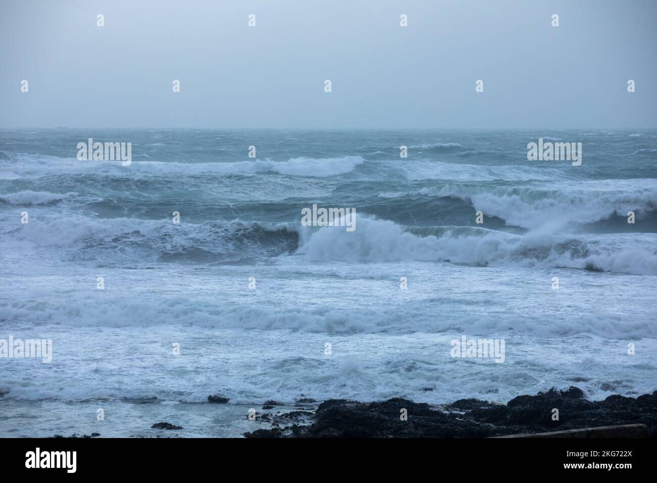 Portreath,Cornwall,22nd November 2022,Large waves and stormy seas in ...