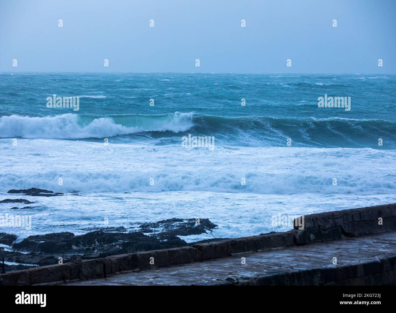 Portreath,Cornwall,22nd November 2022,Large waves and stormy seas in ...