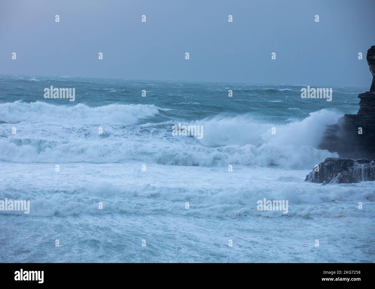 Portreath,Cornwall,22nd November 2022,Large waves and stormy seas in ...