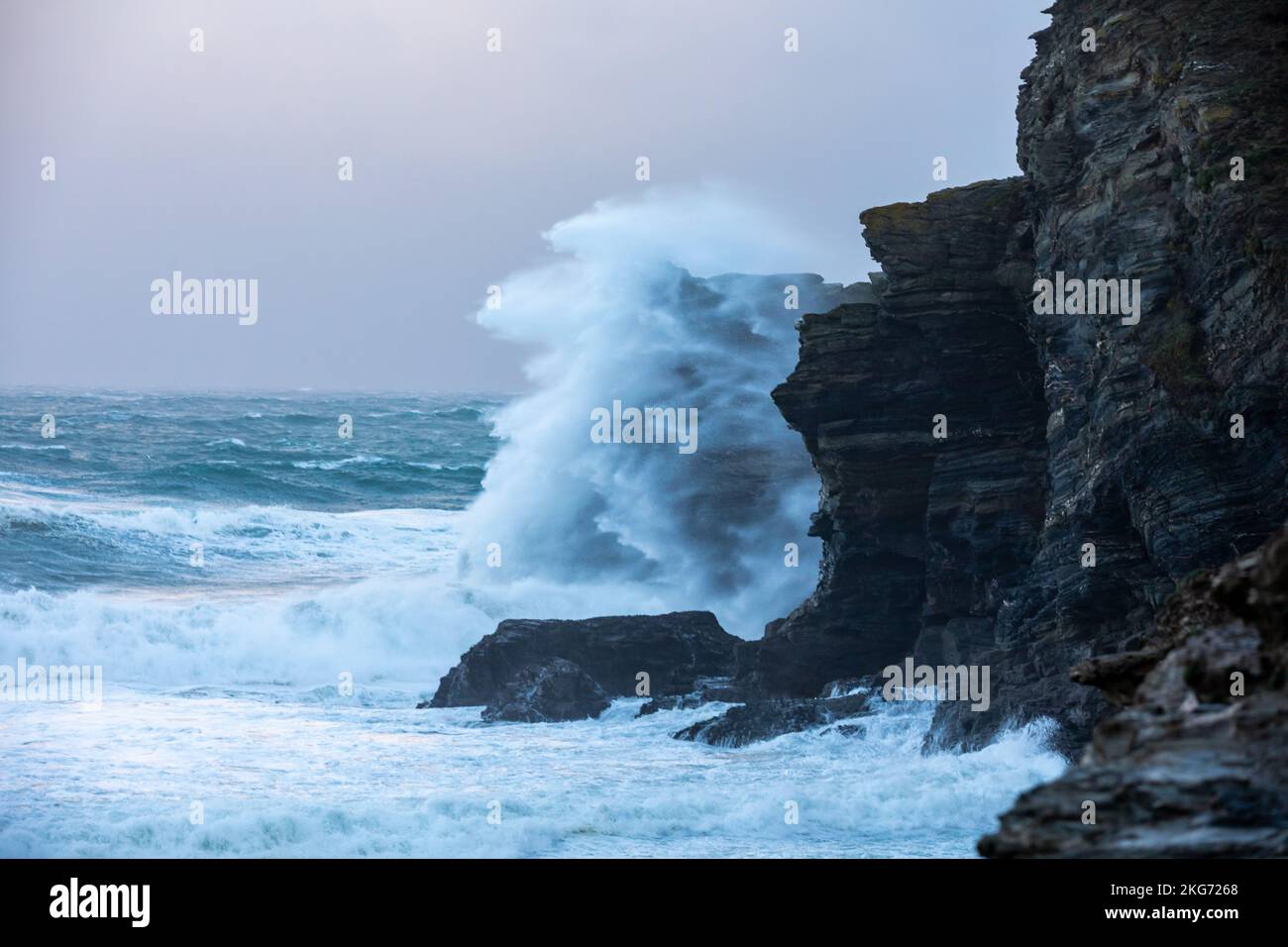Portreath,Cornwall,22nd November 2022,Large waves and stormy seas in ...