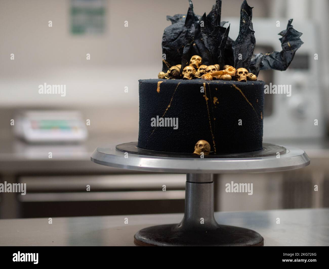 pastry chef finishing horror black muertos birthday cake decorating ...