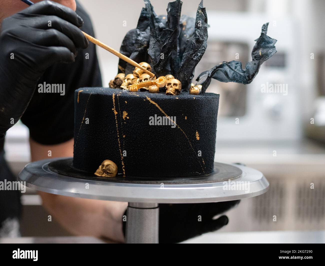 pastry chef finishing horror black muertos birthday cake decorating ...