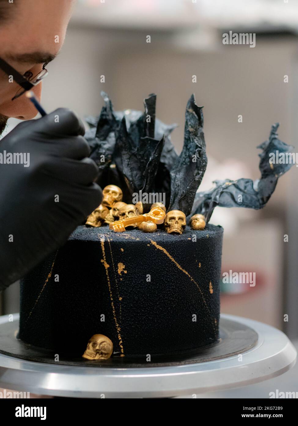 pastry chef finishing horror black muertos birthday cake decorating ...