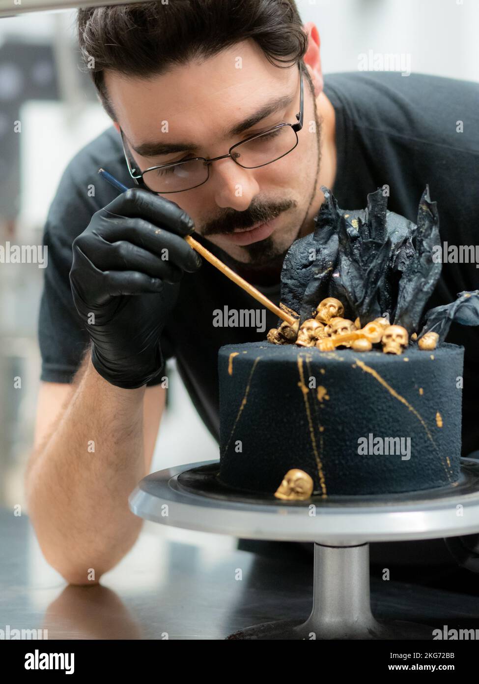pastry chef finishing horror black muertos birthday cake decorating ...