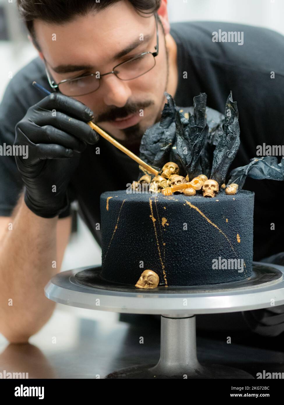 pastry chef finishing horror black muertos birthday cake decorating ...