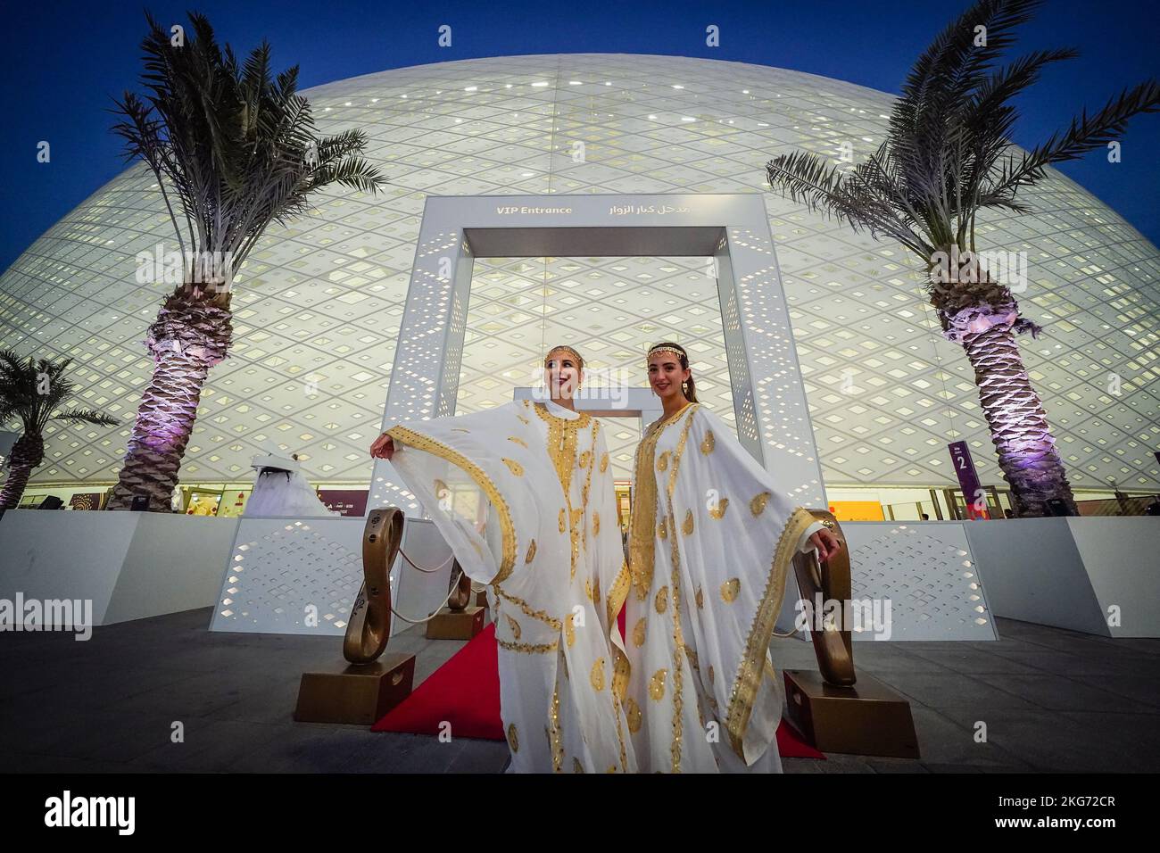 DOHA, QATAR - NOVEMBER 21: A Qatari woman is seen in near of the ...