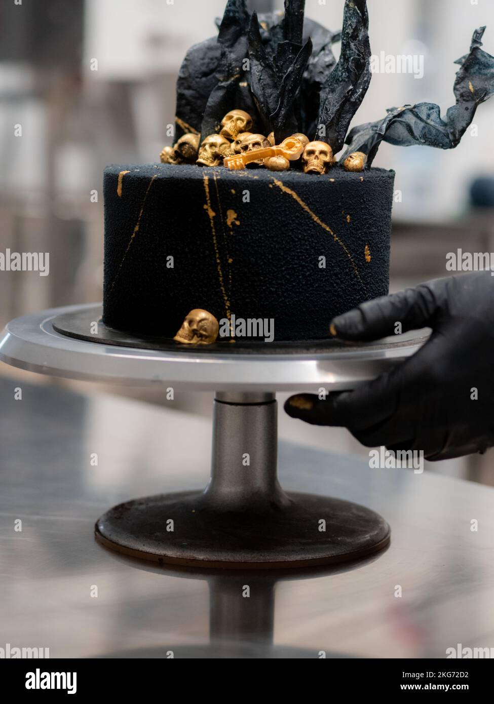 pastry chef finishing horror black muertos birthday cake decorating ...