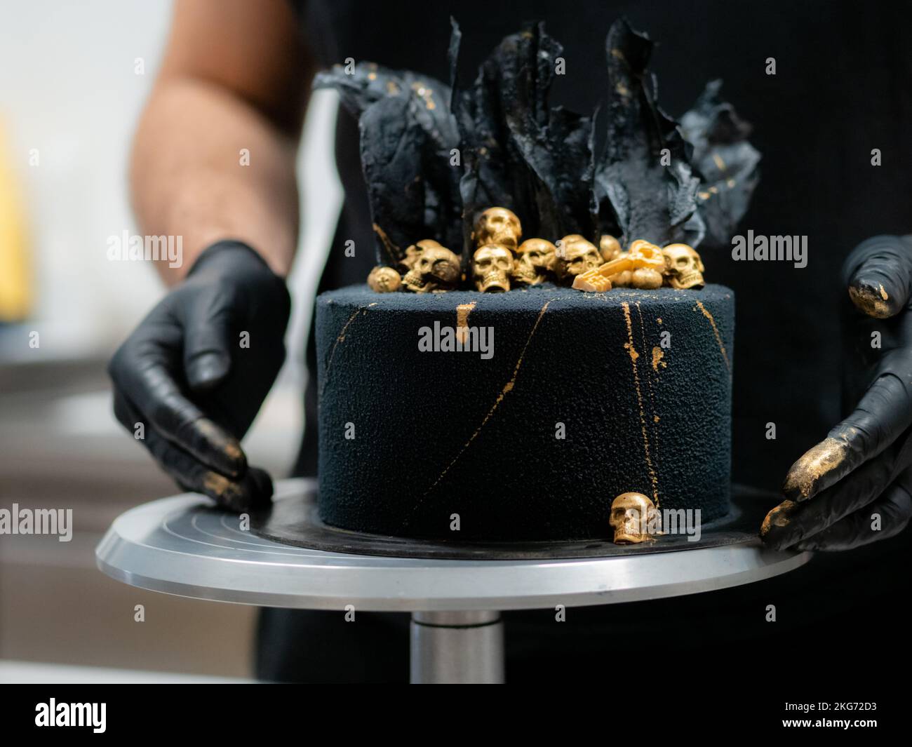 pastry chef finishing horror black muertos birthday cake decorating ...