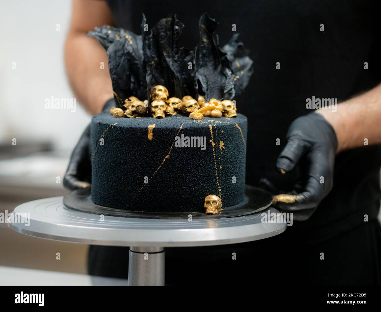 pastry chef finishing horror black muertos birthday cake decorating ...