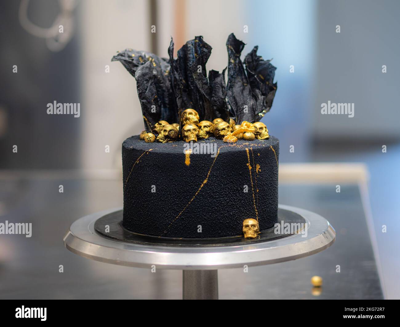 pastry chef finishing horror black muertos birthday cake decorating ...