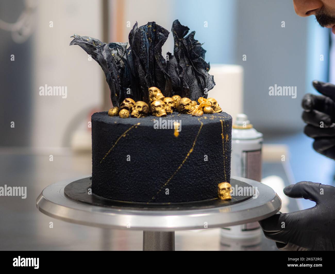 pastry chef finishing horror black muertos birthday cake decorating ...