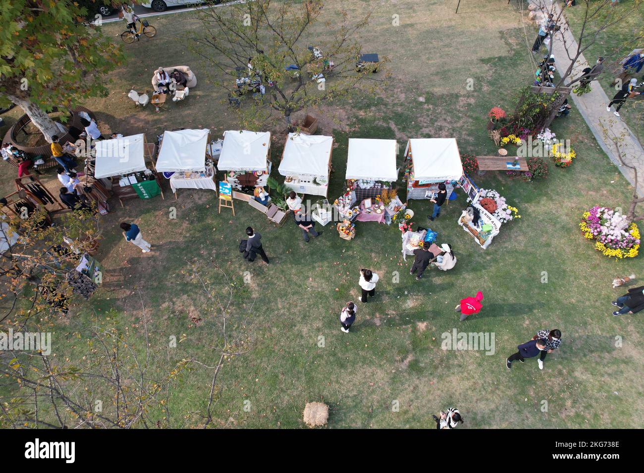 Aerial photo shows the music market activity held on the lawn of ...