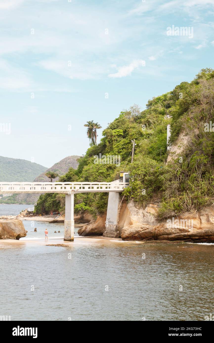 The people at the beach on a sunny day in Boa Viagem Island, Niteroi ...
