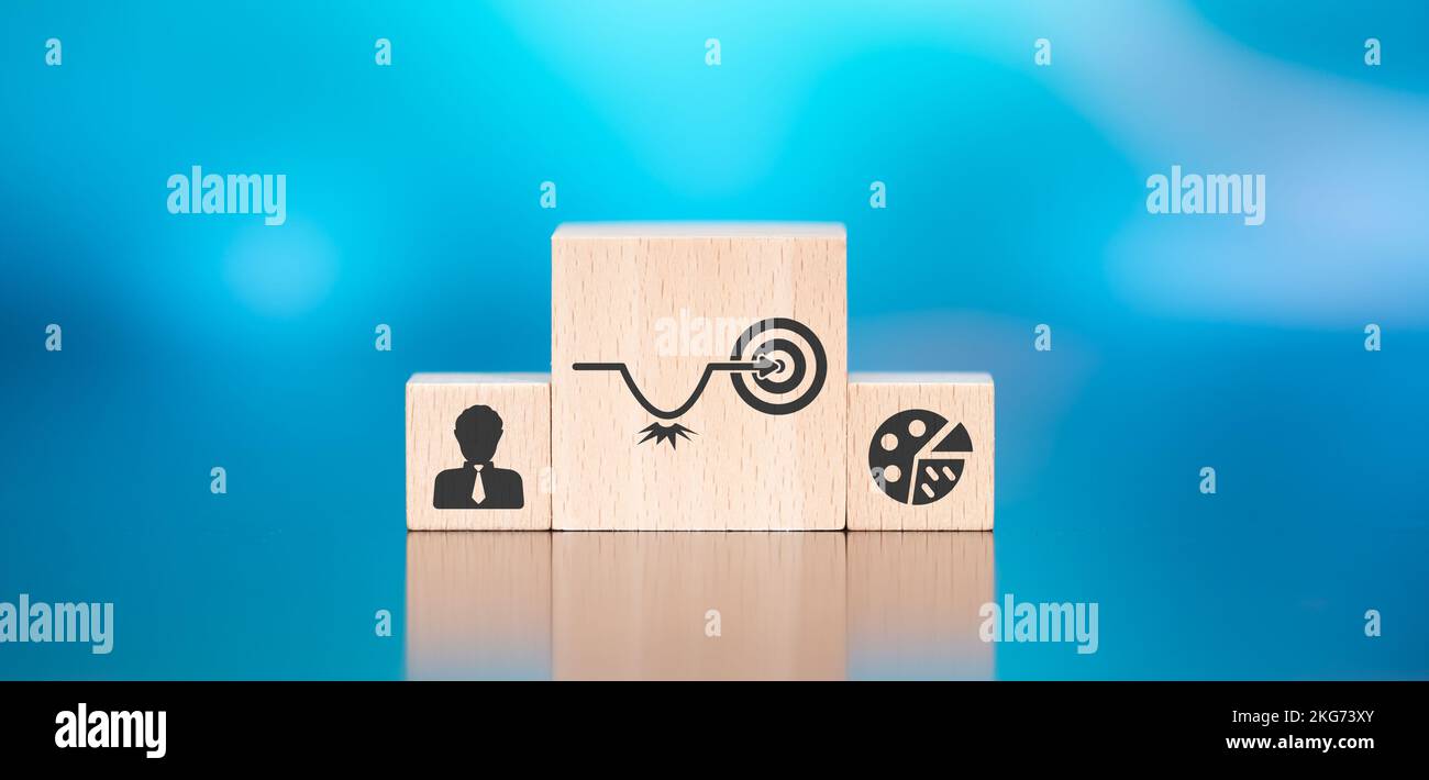 Wooden blocks with symbol of rebound concept on blue background Stock ...