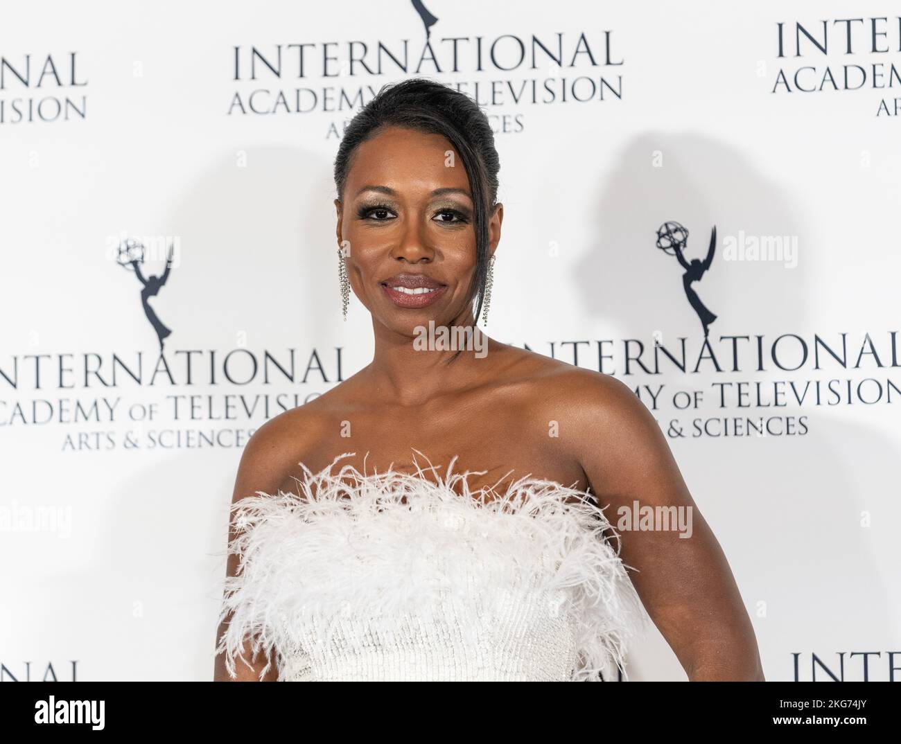 Amanda Warren attends 50th International Emmy Awards press room at ...