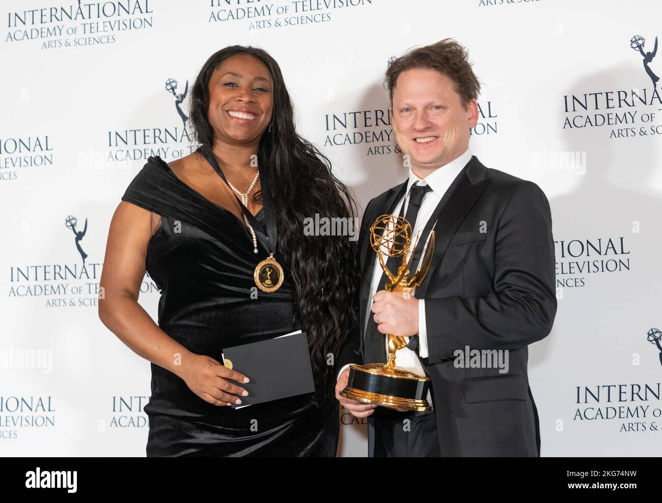 Soleta Rogan and James Rogan attend 50th International Emmy Awards ...