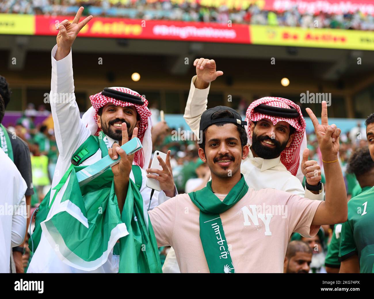 Doha, Qatar. 22nd Nov, 2022. Saudi Arabian fans get in the mood before ...