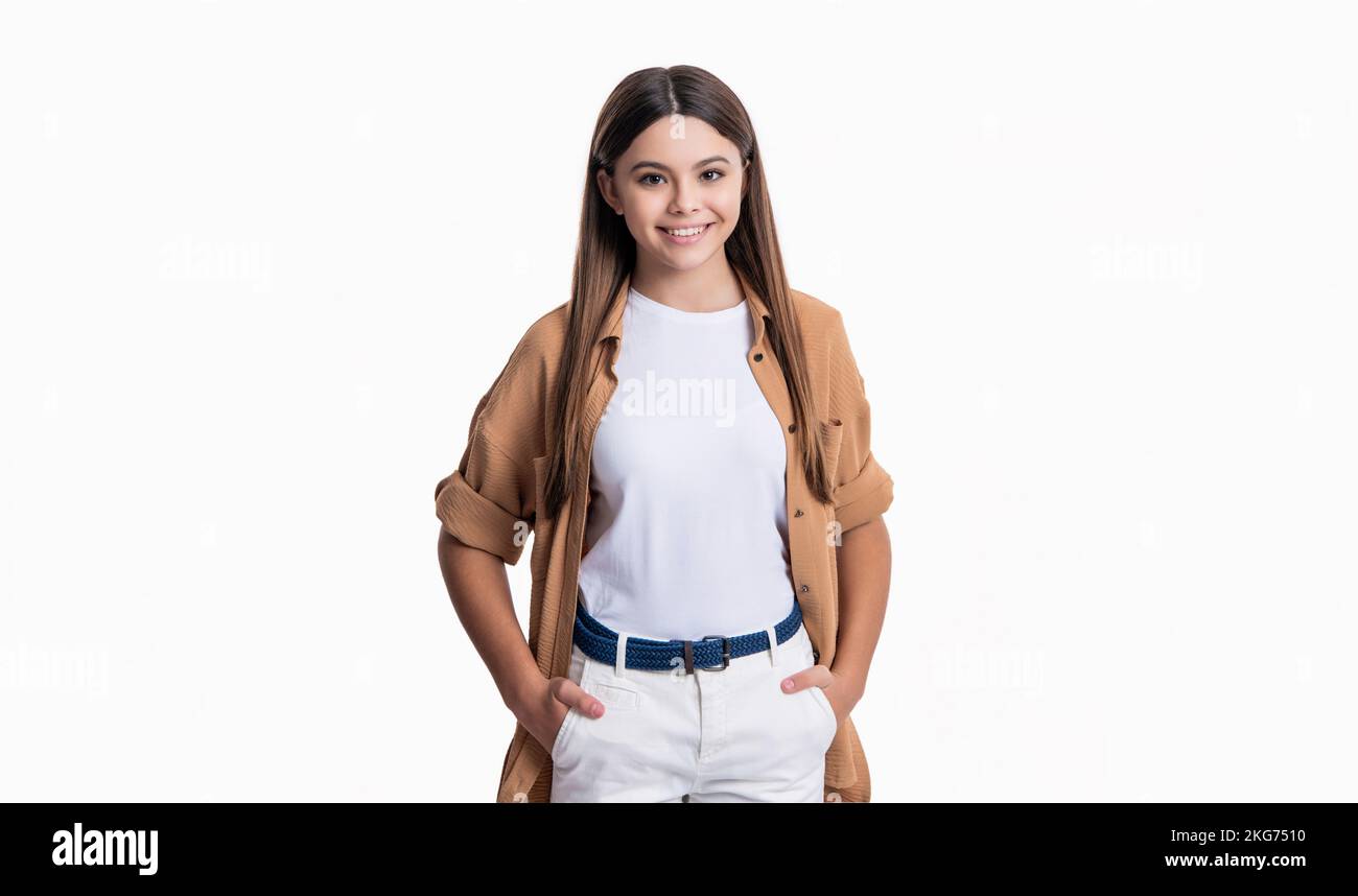 tween trendy girl smile. trendy teen girl isolated on white background ...
