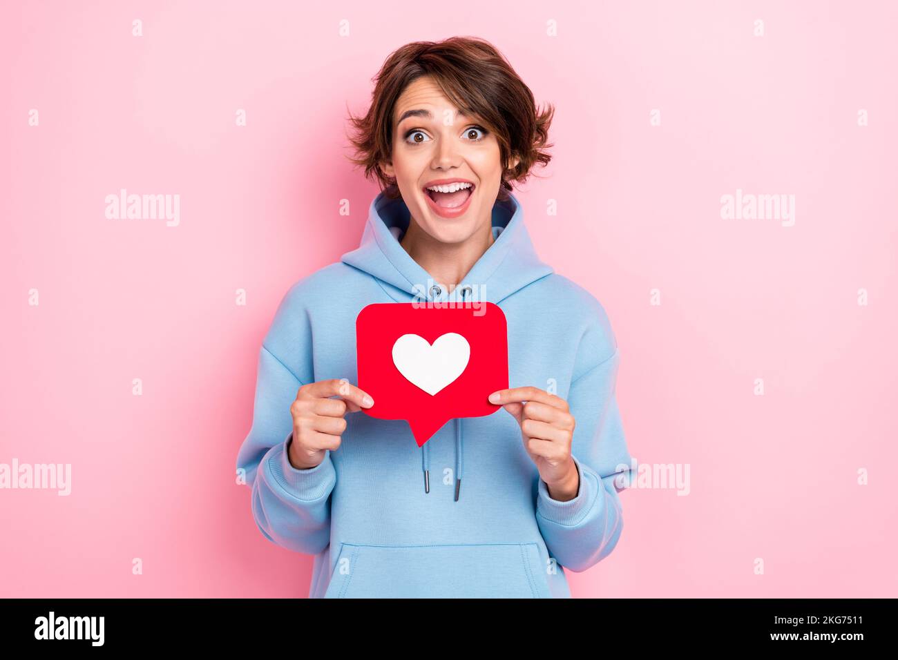 Portrait photo of young adorable pretty nice cute gorgeous woman hold ...