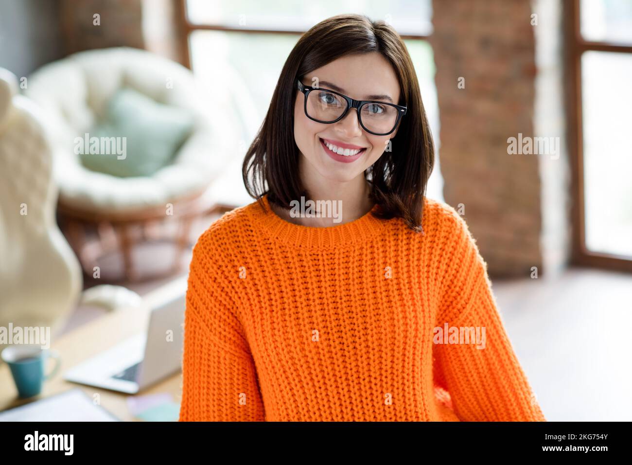 Portrait of cheerful pretty lady specialist director company wear ...