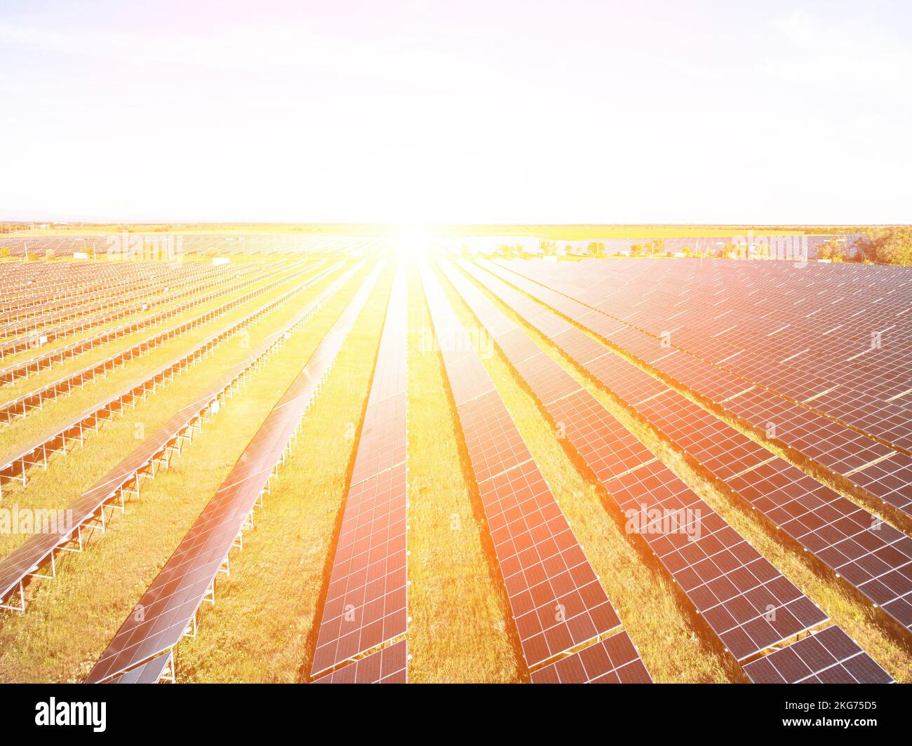 Aerial top view of a solar panels power plant. Photovoltaic solar ...