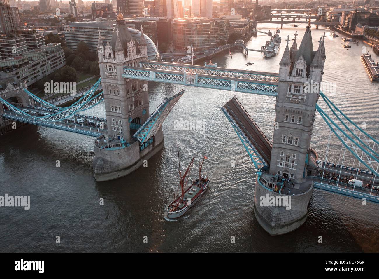 Tower Bridge in London at Sunset Crossing the River Thames a Landmark ...