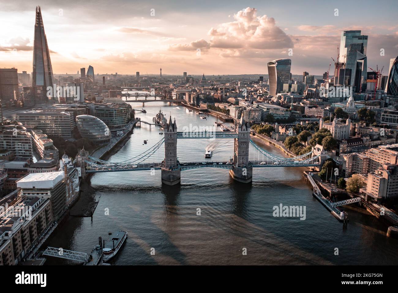Tower Bridge in London at Sunset Crossing the River Thames a Landmark ...