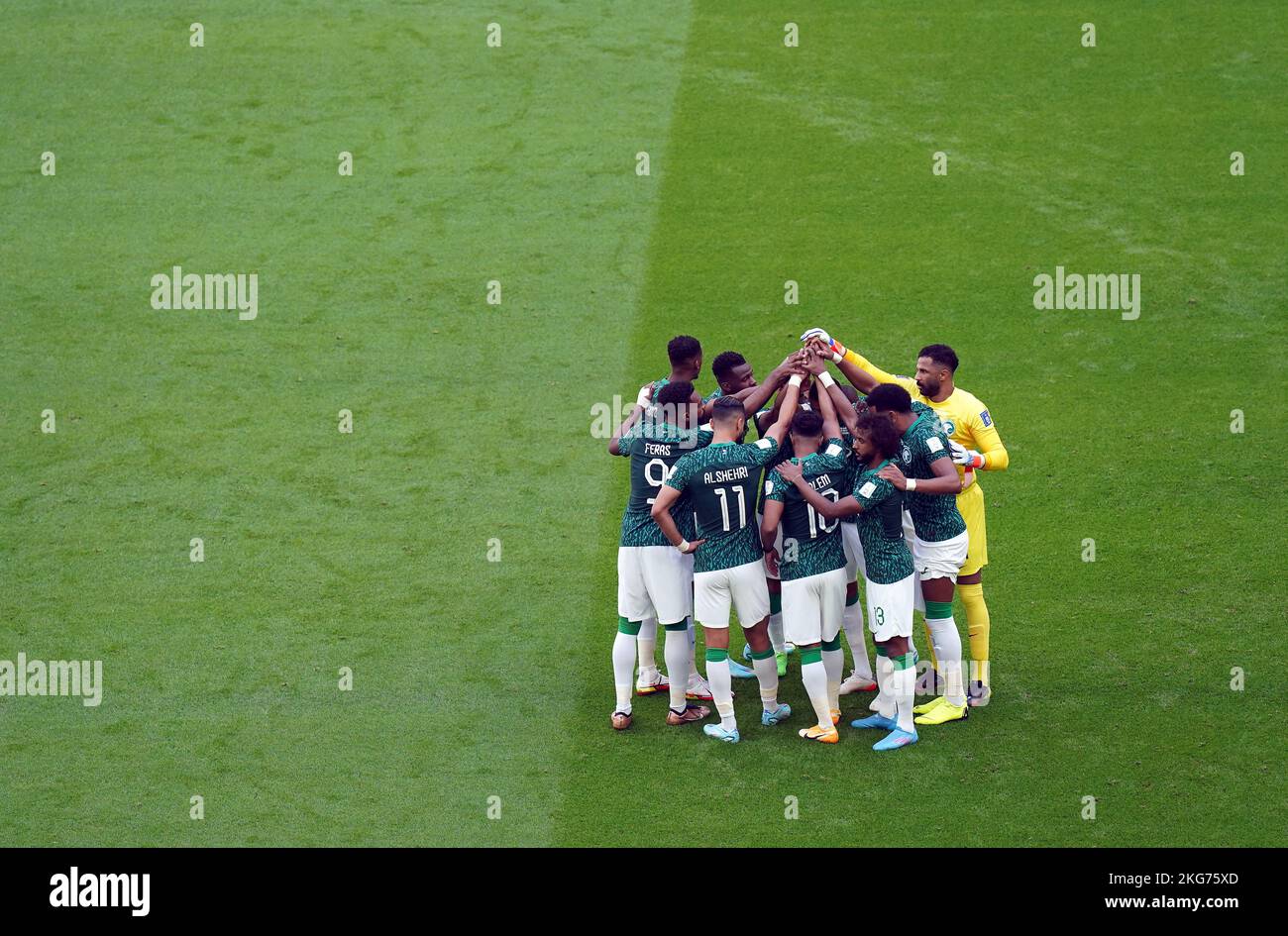 Saudi Arabia players have a pre match team huddle during the FIFA World ...