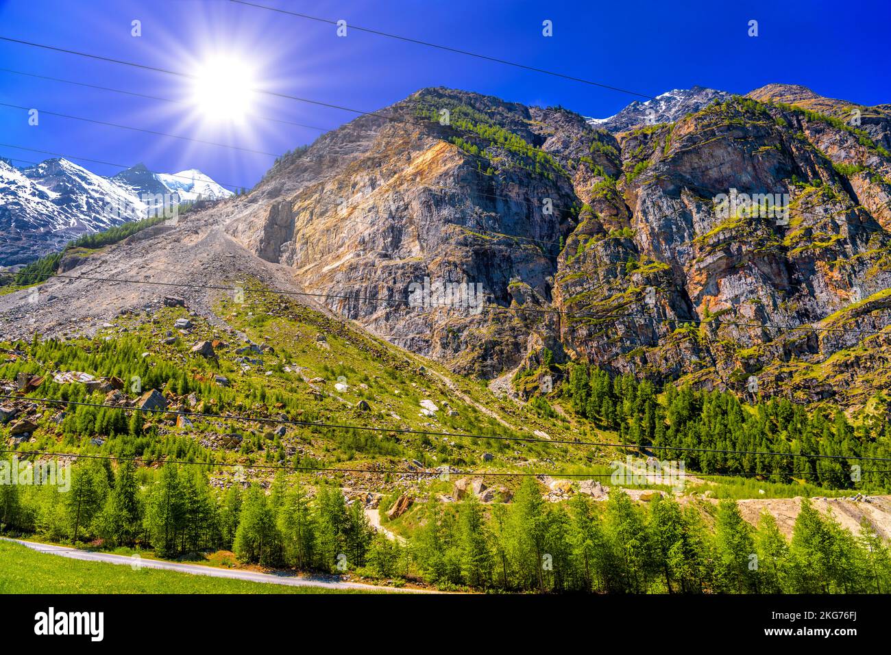 Alps mountains with pine forest, Randa, Visp, Wallis Valais Switzerland ...