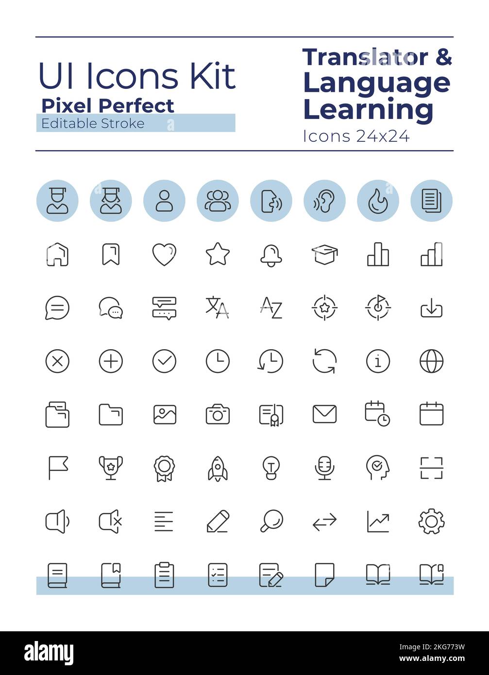 Translator pixel perfect linear ui icons set Stock Vector Image & Art - Alamy