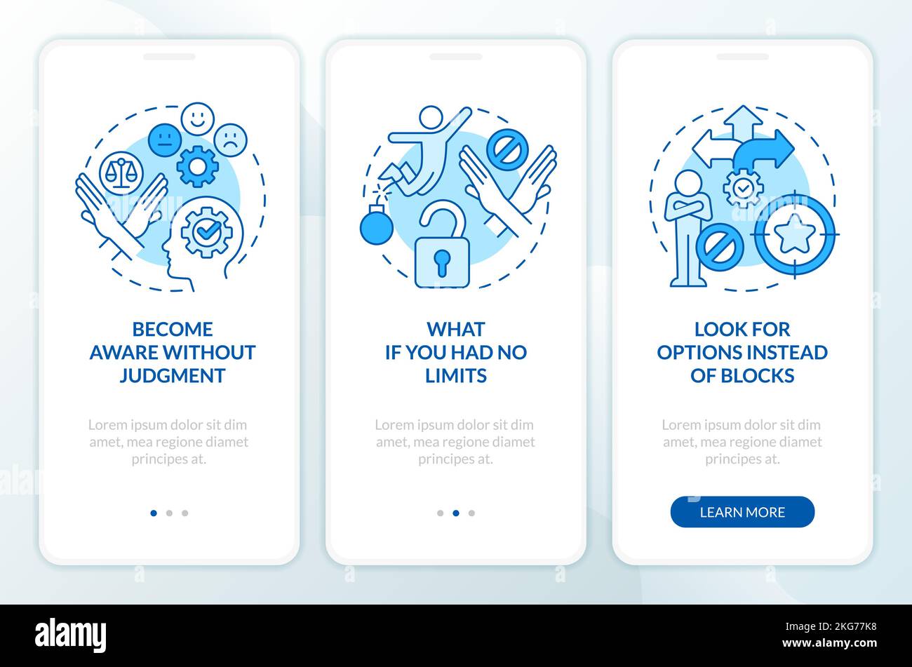 Developing high performance mindset blue onboarding mobile app screen ...