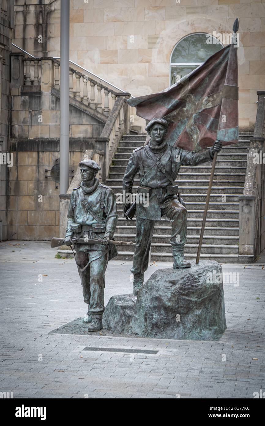 GUERNICA, SPAIN-AUGUST 7, 2021: Sculpture "Homage to the Gudaris ...