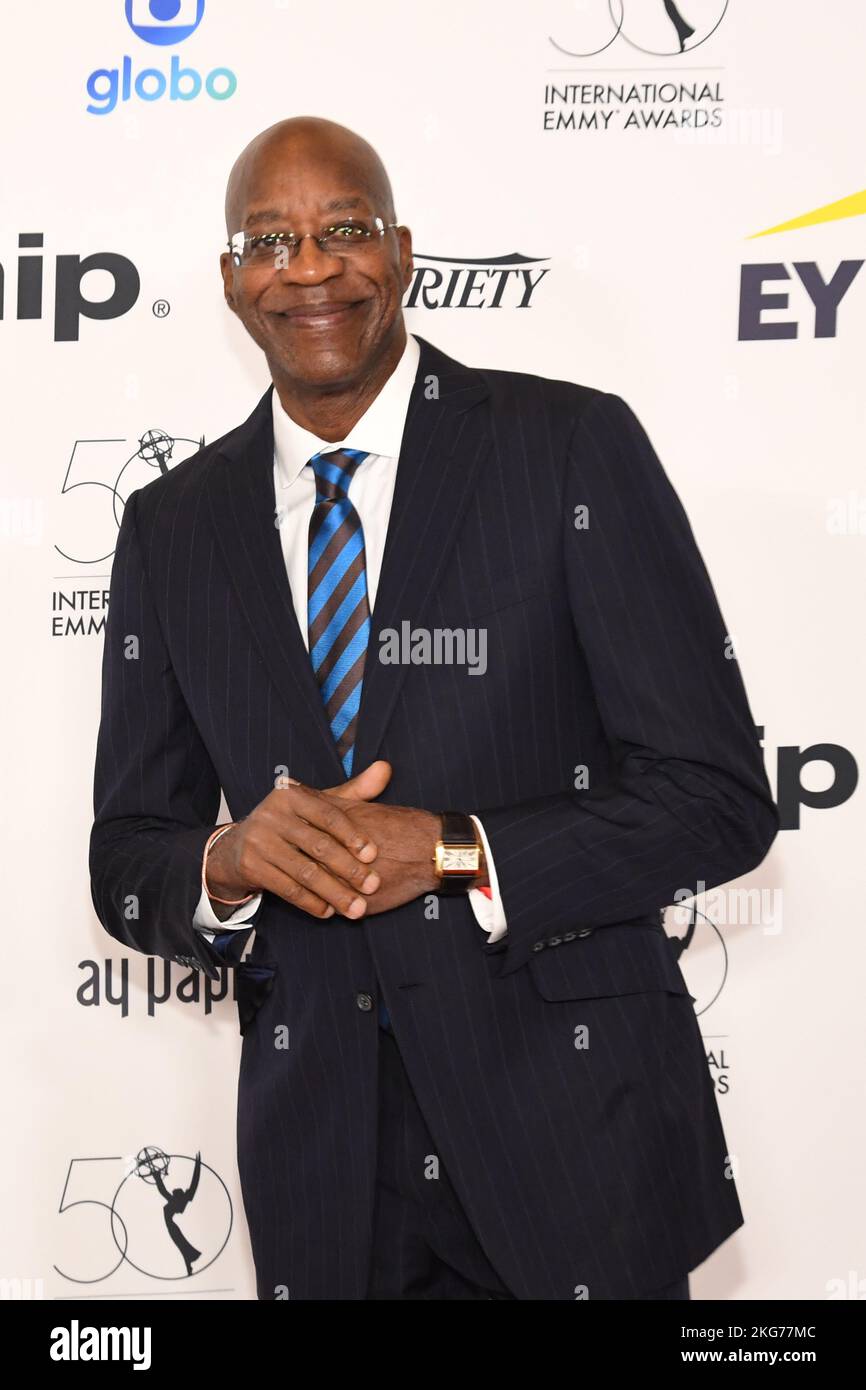 Dr. Edwin Moses walking the red carpet at the International Emmy Awards ...