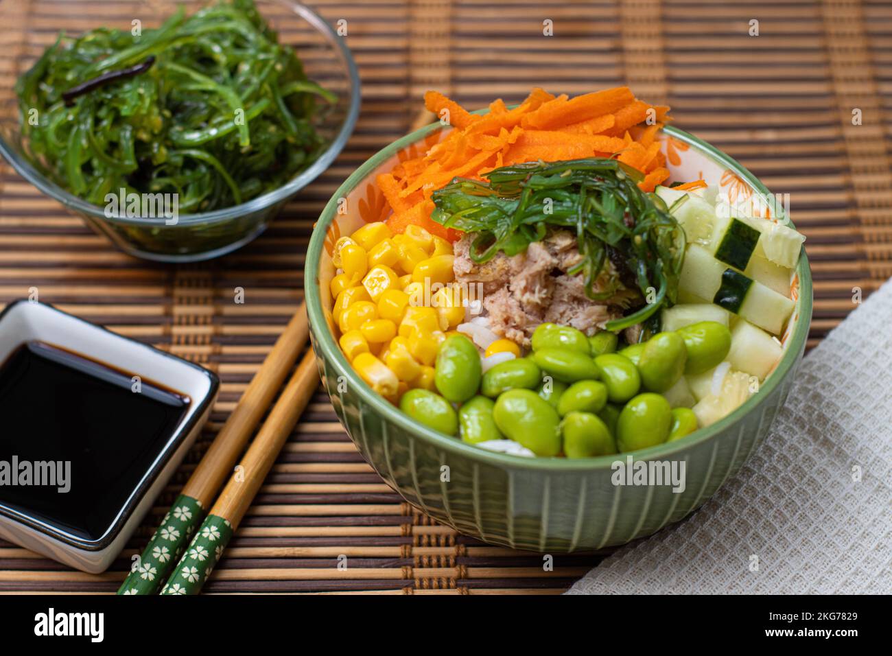 hawaiian style salad poke with tuna and fresh vegetables Stock Photo ...