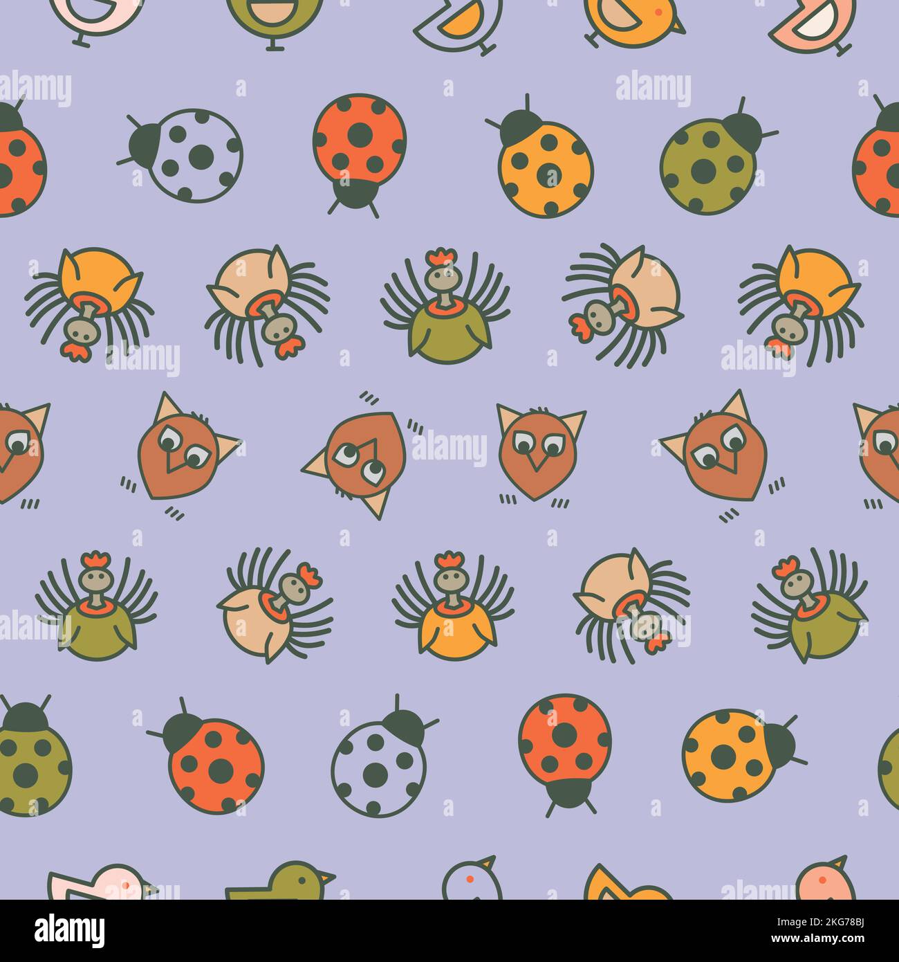 Cute vector Autumn Animals and Birds repeat pattern background Stock ...